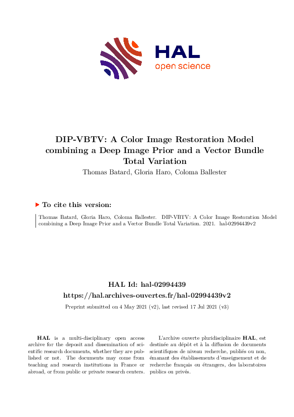 (PDF) DIP-VBTV: A Color Image Restoration Model Combining a Deep Image Prior and a Vector Bundle ...