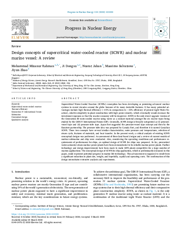 (PDF) Design concepts of supercritical water-cooled reactor (SCWR) and ...