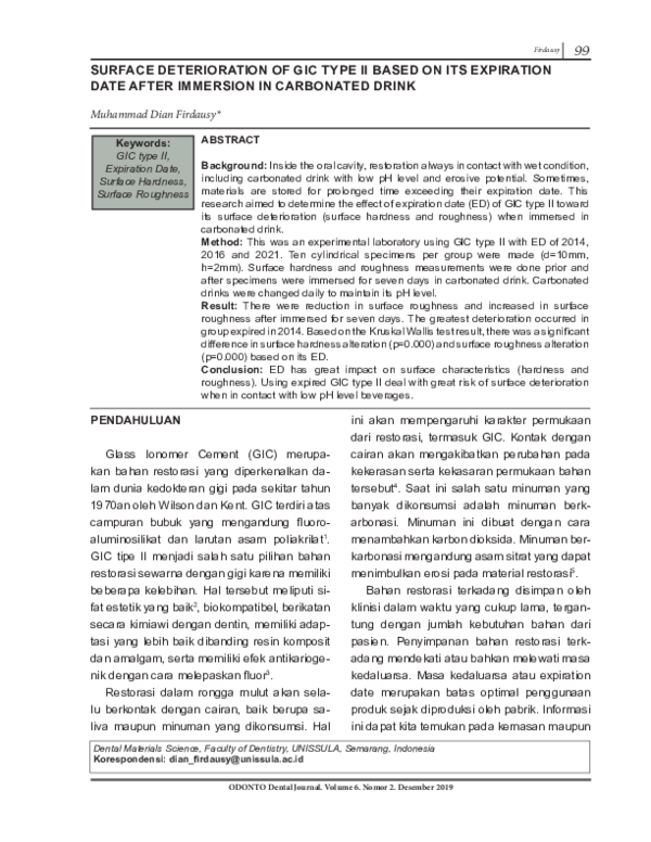 (PDF) Surface Deterioration of Gic Type II Based on Its Expiration Date After Immersion in ...