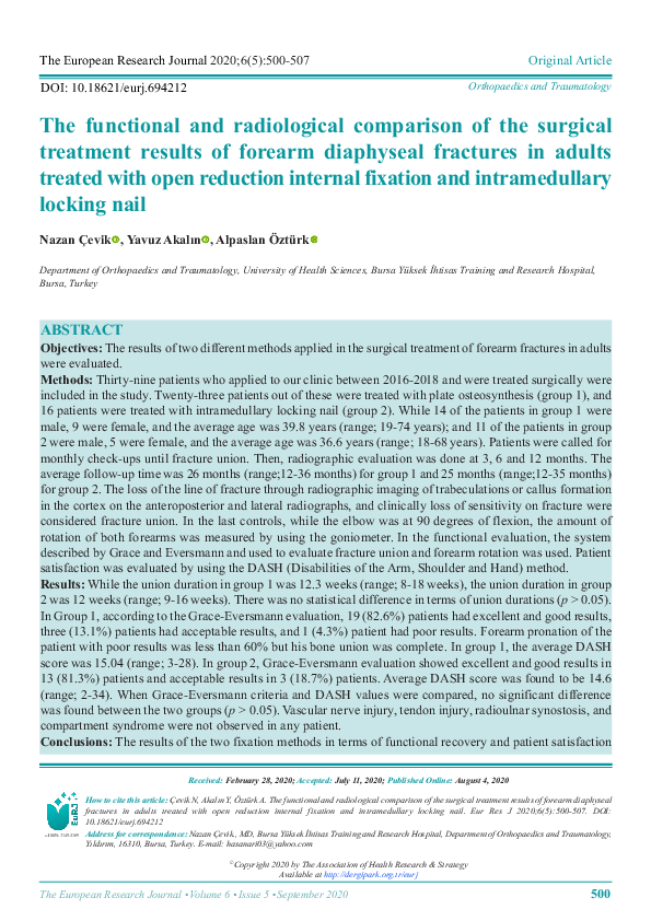 (PDF) The functional and radiological comparison of the surgical ...