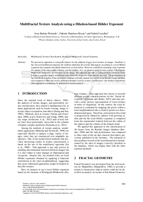 (PDF) Multifractal Texture Analysis using a Dilation-based Hölder Exponent