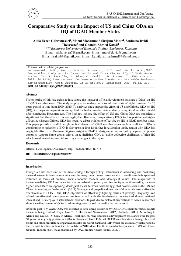 (PDF) Comparative Study on the Impact of US and China ODA on IIQ of ...