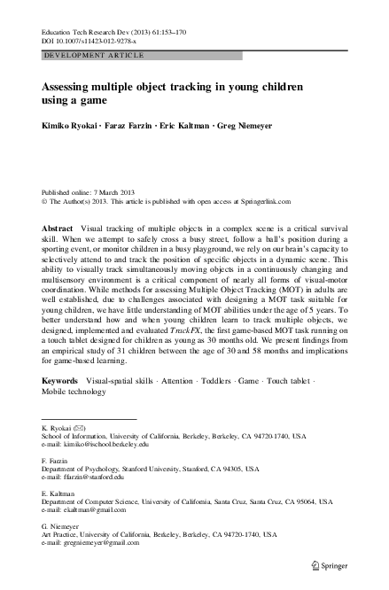 (PDF) Assessing multiple object tracking in young children using a game