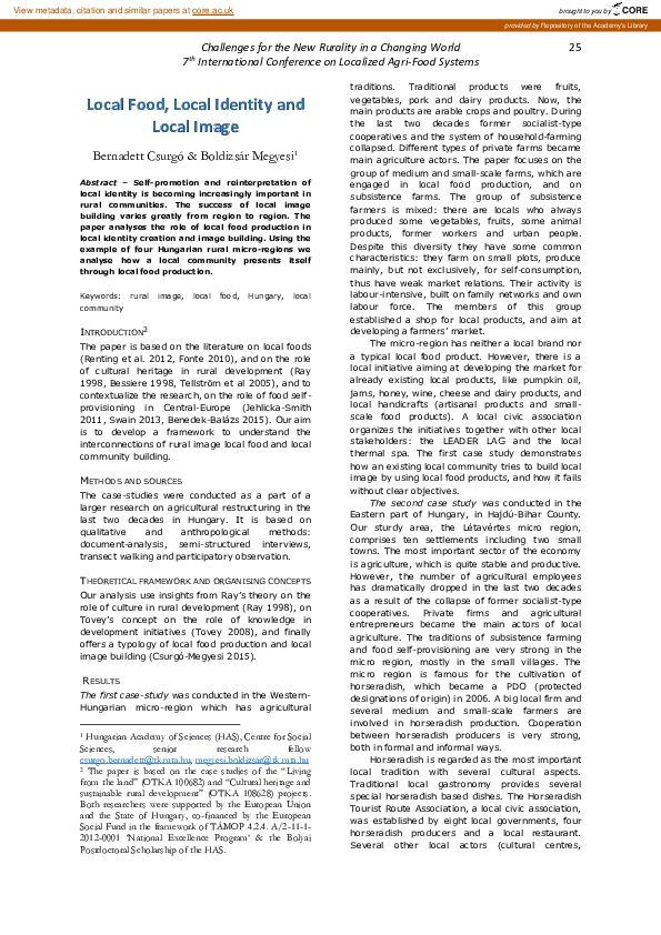 (PDF) Local Food, Local Identity and Local Image
