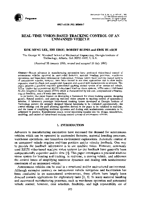 Pdf Real Time Vision Based Tracking Control Of An Unmanned Vehicle