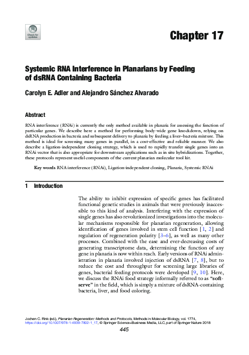 (PDF) Feeding dsRNA Bacteria for Gene Knockdown in Planaria