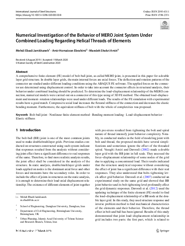 (PDF) Numerical Investigation of the Behavior of MERO Joint System ...