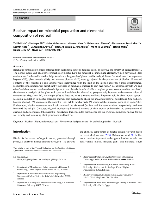 (PDF) Biochar impact on microbial population and elemental composition of red soil