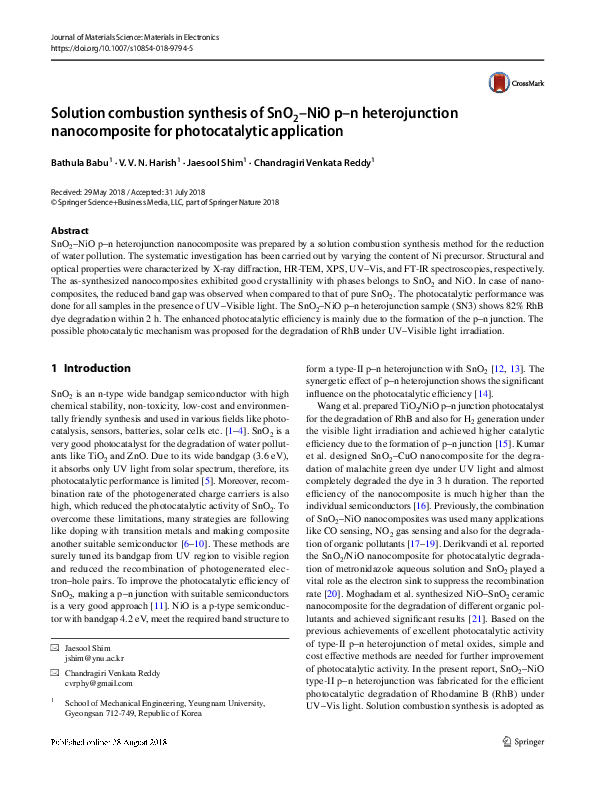 (PDF) Solution combustion synthesis of SnO2–NiO p–n heterojunction nanocomposite for ...