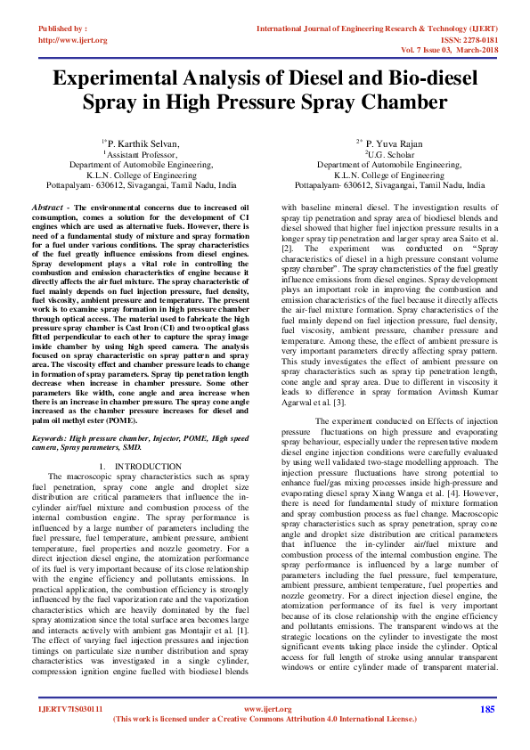 (PDF) Experimental Analysis of Diesel and Bio-diesel Spray in High ...