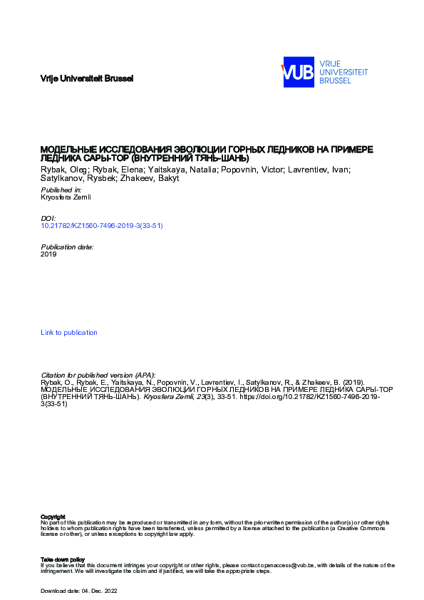 (PDF) Modeling the evolution of mountain glaciers: a case study of Sary ...