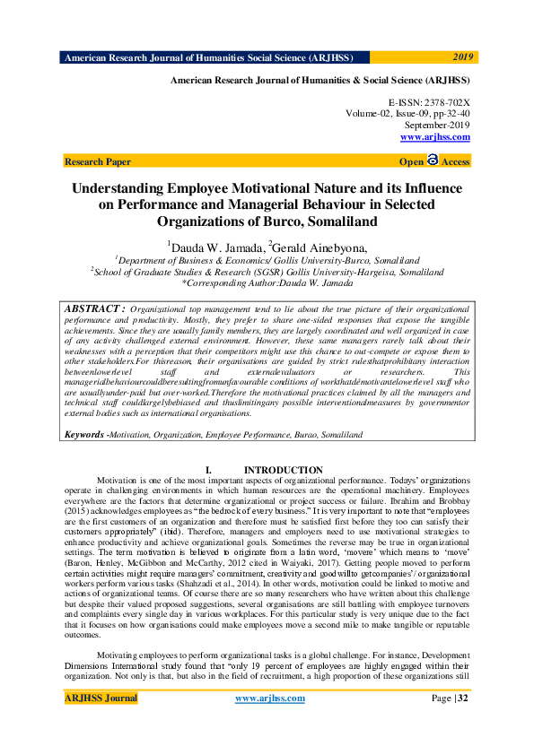 (PDF) Understanding Employee Motivational Nature and its Influence on Performance and Managerial ...