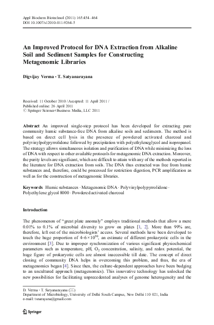(PDF) An Improved Protocol for DNA Extraction from Alkaline Soil and ...