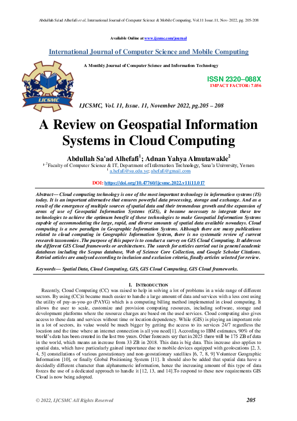 (PDF) A Review on Geospatial Information Systems in Cloud Computing