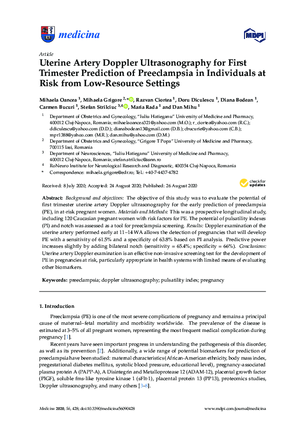 (PDF) Uterine Artery Doppler Ultrasonography for First Trimester ...