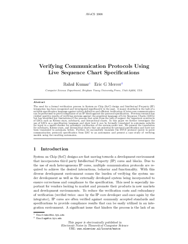 Pdf Verifying Communication Protocols Using Live Sequence Chart Specifications Rahul Kumar