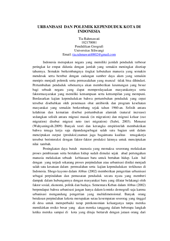 (PDF) Urbanisasi dan Polemik penduduk kota di Indonesia