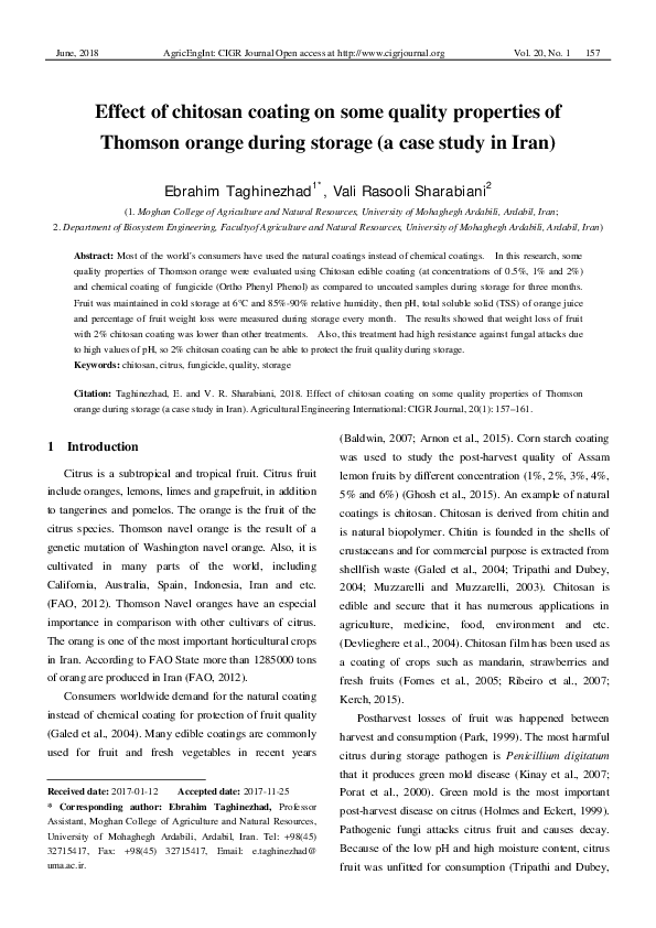 (PDF) Effect of Chitosan Coating on Some Quality Properties of Thomson ...
