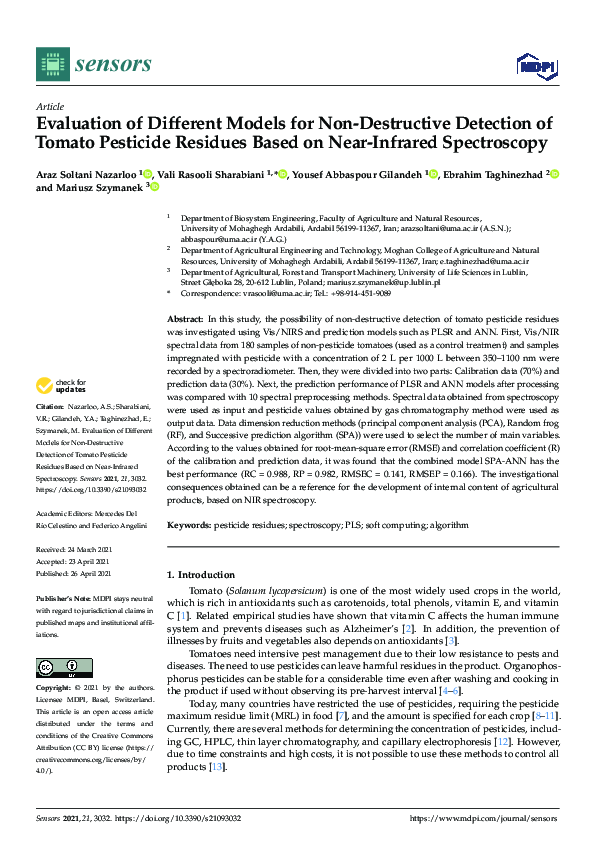 (PDF) Evaluation of Different Models for Non-Destructive Detection of Tomato Pesticide Residues ...