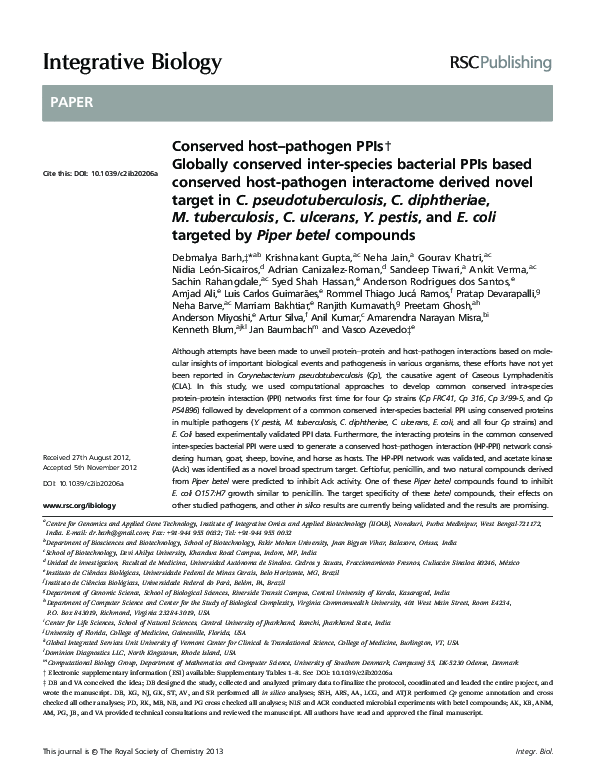 (PDF) Conserved host–pathogen PPIs