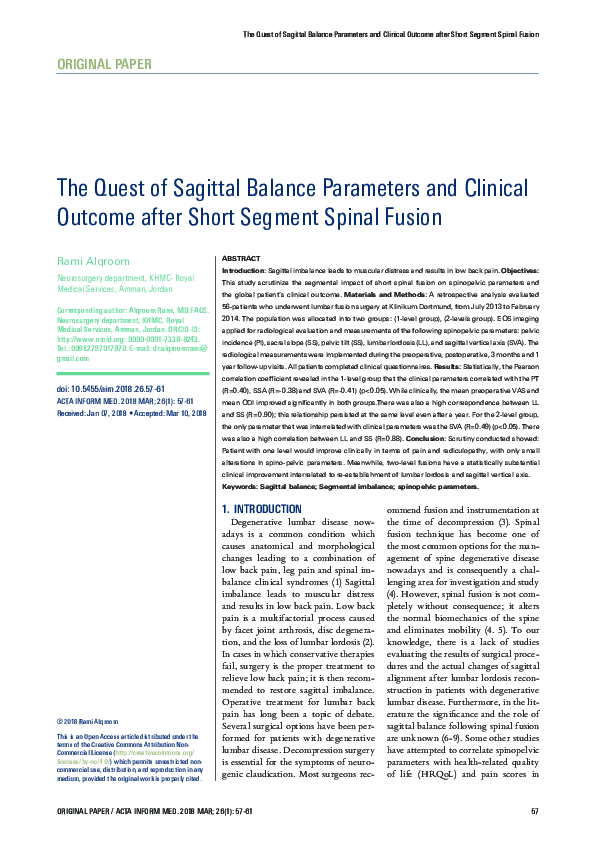 (PDF) The Quest of Sagittal Balance Parameters and Clinical Outcome ...