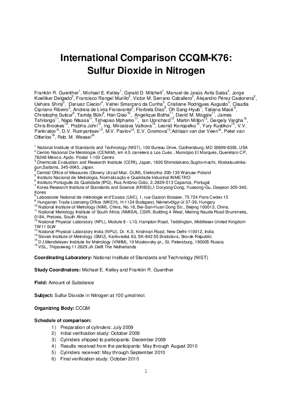 (PDF) International comparison CCQM-K76: Sulfur dioxide in nitrogen