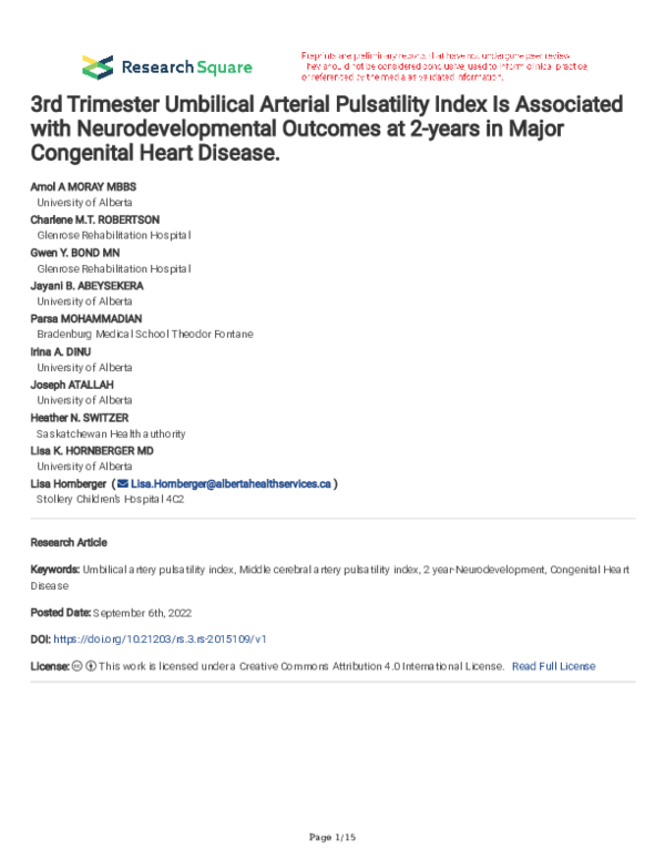 (PDF) 3rd Trimester Umbilical Arterial Pulsatility Index Is Associated ...