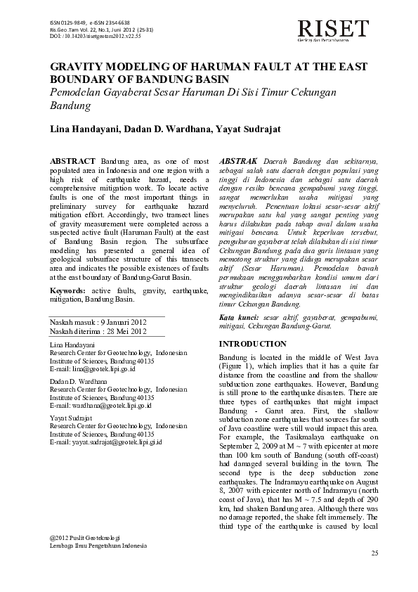 (PDF) Gravity Modeling of Haruman Fault at the East Boundary of Bandung ...