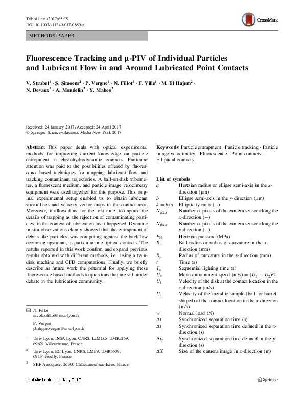 (PDF) Fluorescence Tracking and µ-PIV of Individual Particles and Lubricant Flow in and Around ...