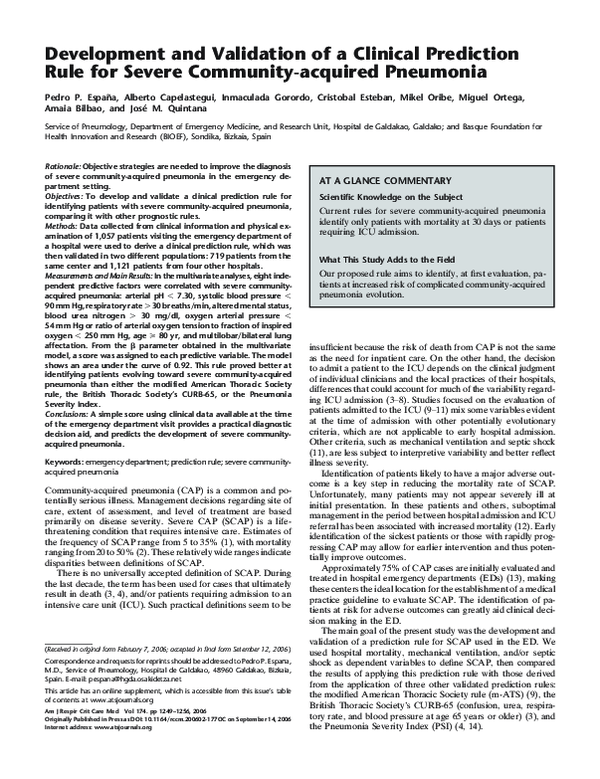 (PDF) Development and Validation of a Clinical Prediction Rule for ...