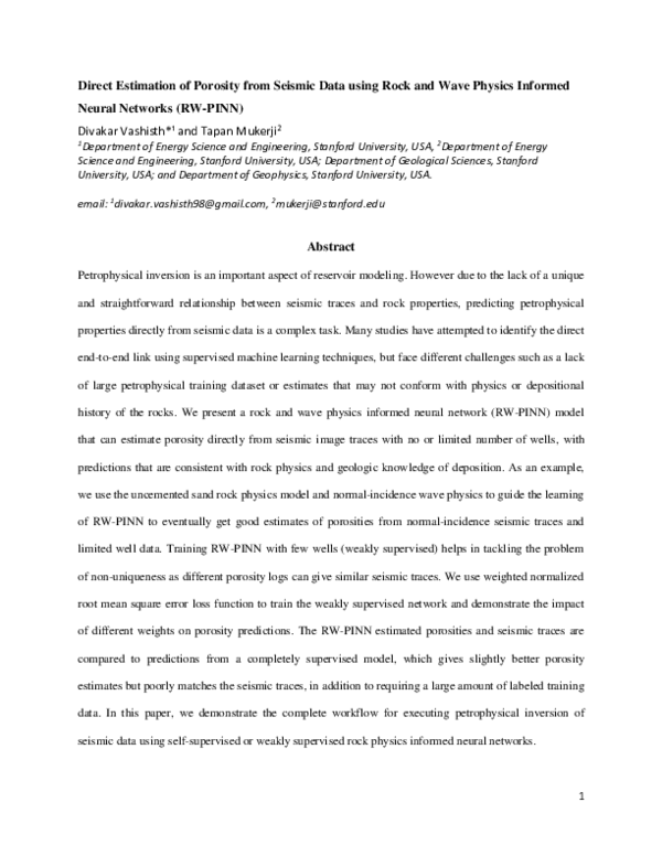 Pdf Direct Estimation Of Porosity From Seismic Data Using Rock And Wave Physics Informed