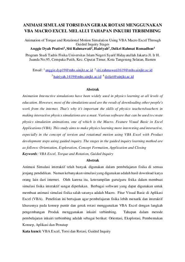 (PDF) ANIMASI SIMULASI TORSI DAN GERAK ROTASI MENGGUNAKAN VBA MACRO ...