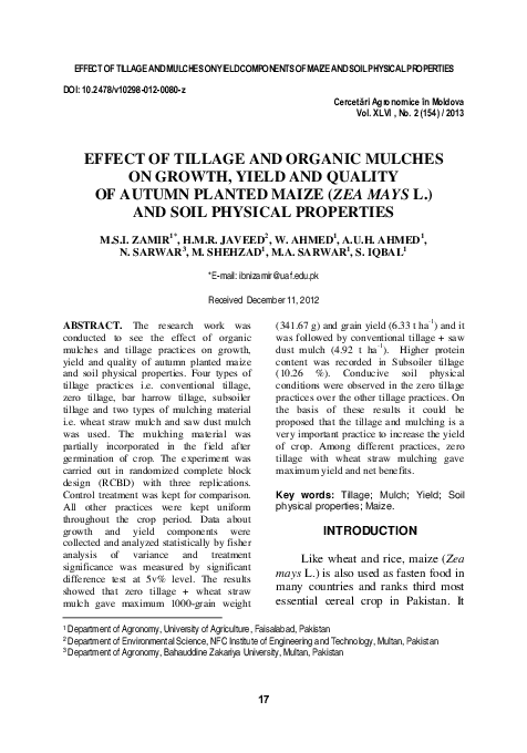 (PDF) Effect of Tillage and Organic Mulches on Growth, Yield and ...