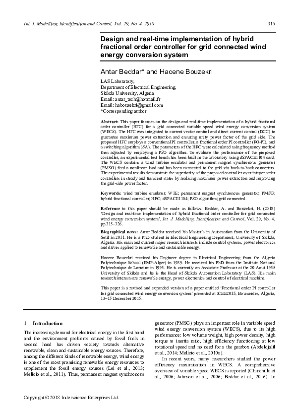 (PDF) Design and real-time implementation of hybrid fractional order controller for grid ...