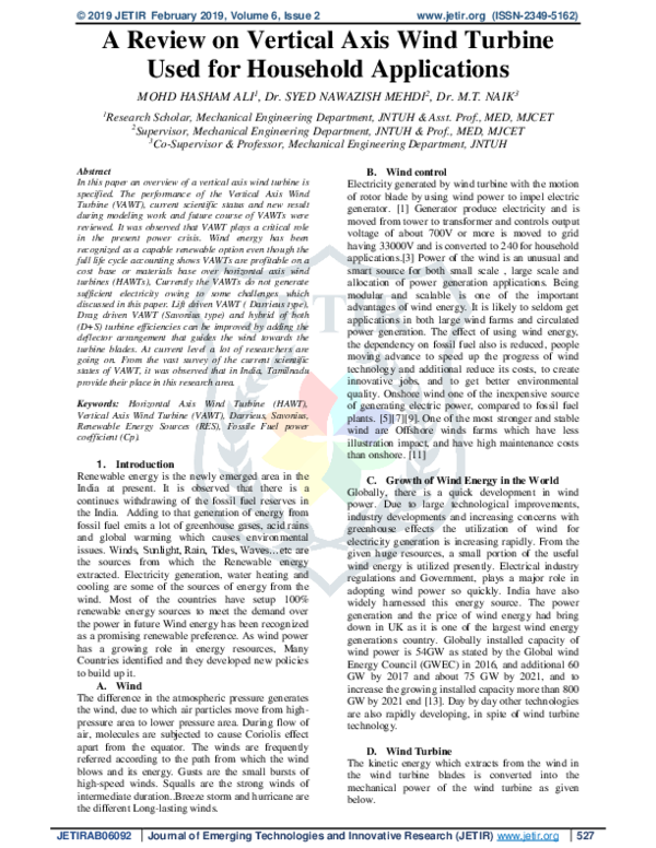 (PDF) A Review on Vertical Axis Wind Turbine Used for Household ...