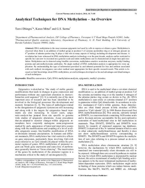 (PDF) Analytical Techniques for DNA Methylation – An Overview