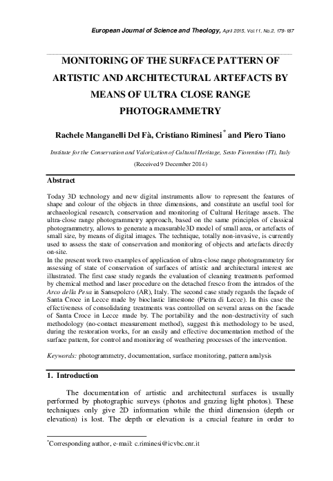 Monitoring of the Surface Pattern of Artistic and Architectural ...