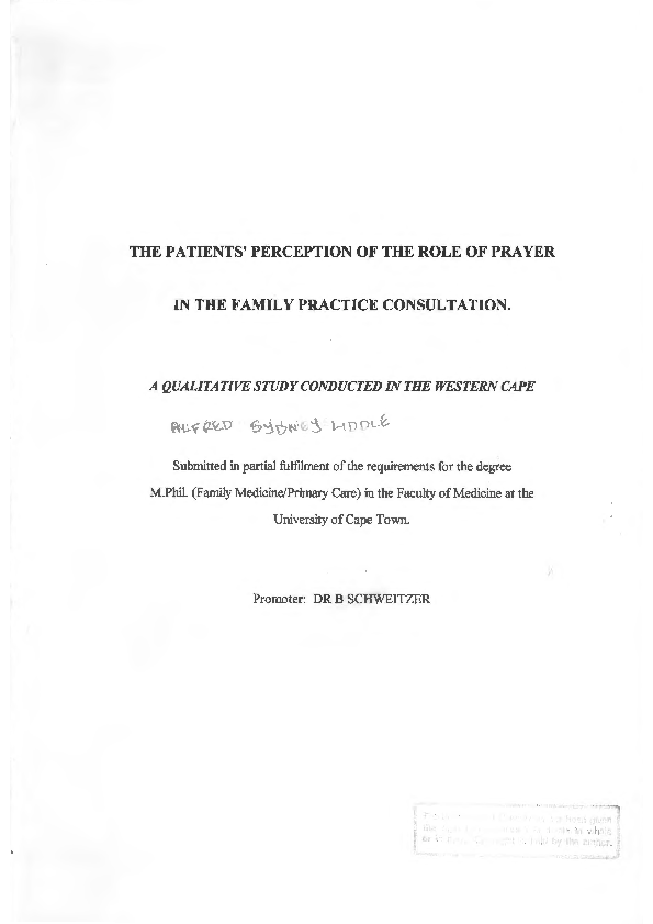 (PDF) The patient's perception of the role of prayer in the family ...