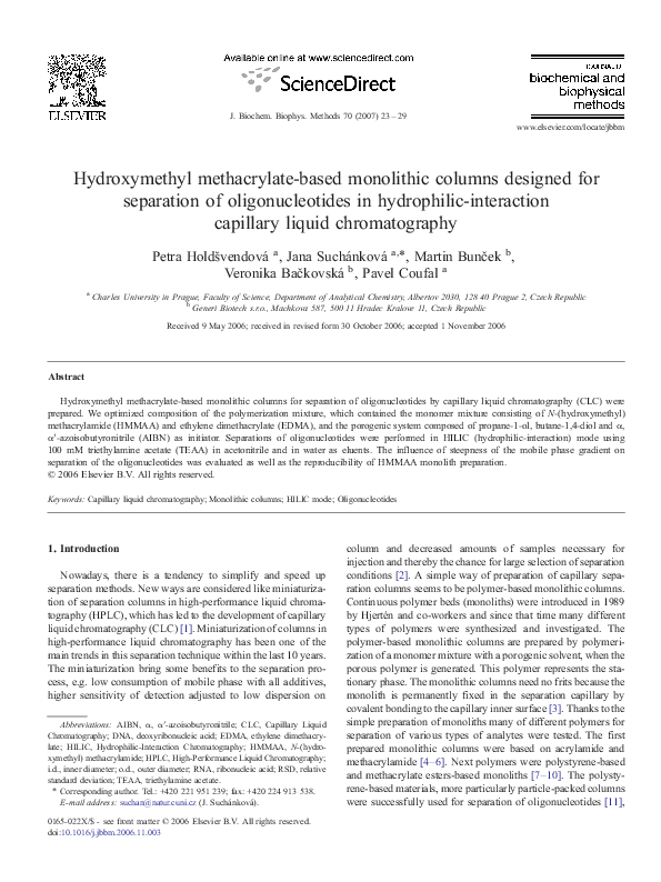 (PDF) Hydroxymethyl methacrylate-based monolithic columns designed for ...