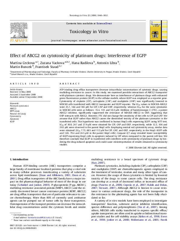 (PDF) Effect of ABCG2 on cytotoxicity of platinum drugs: Interference ...