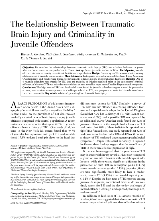 (PDF) The Relationship Between Traumatic Brain Injury and Criminality ...