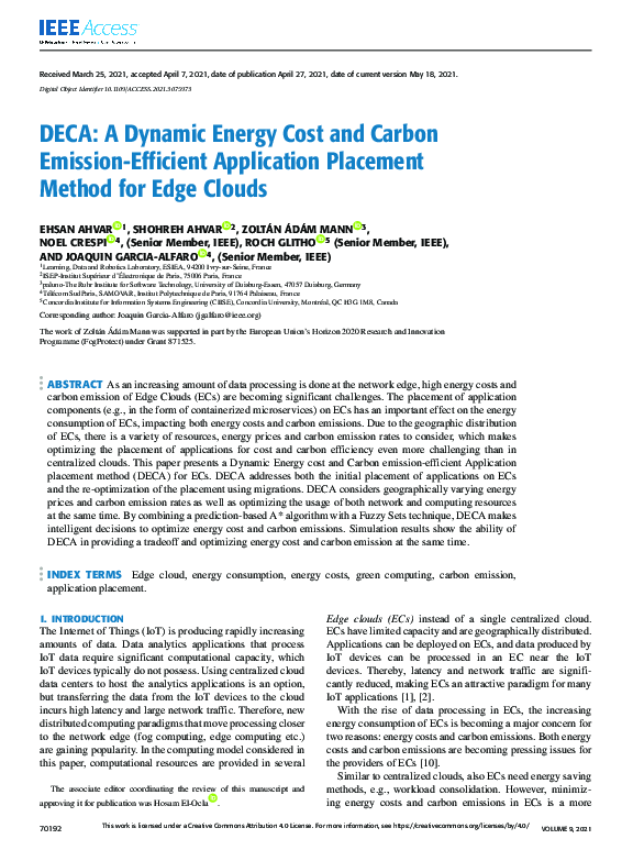 (PDF) DECA: A Dynamic Energy Cost and Carbon Emission-Efficient Application Placement Method for ...