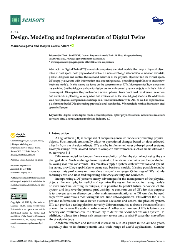 (PDF) Design, Modeling and Implementation of Digital Twins