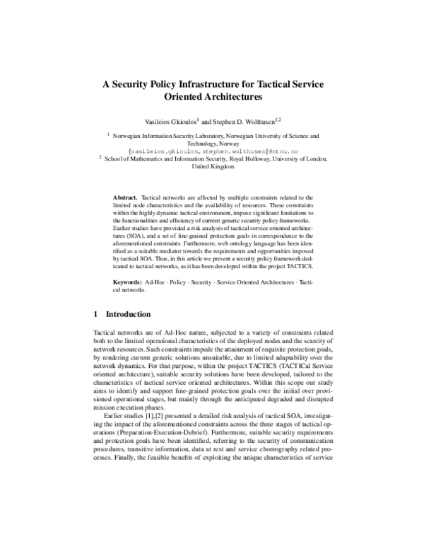 (PDF) A Security Policy Infrastructure for Tactical Service Oriented Architectures