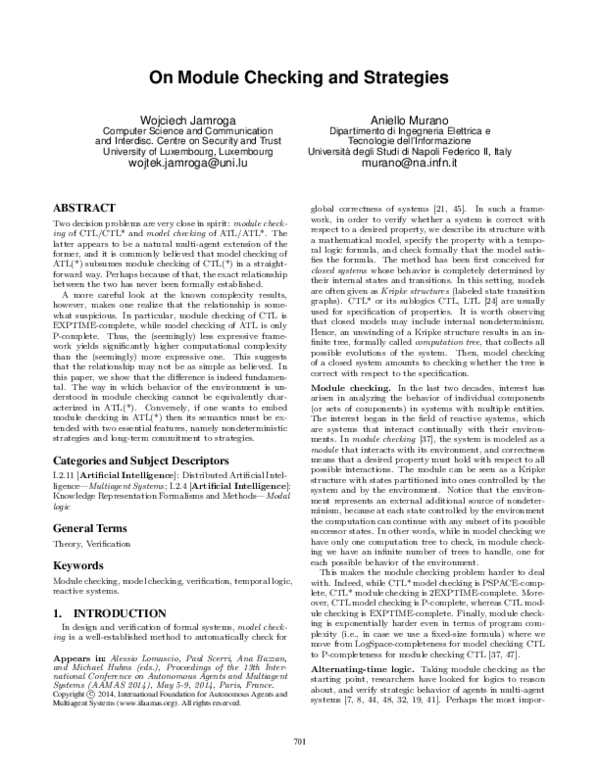 (PDF) On module checking and strategies