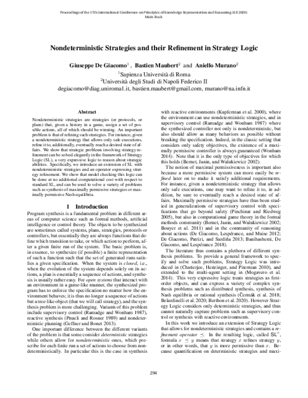 (PDF) Nondeterministic Strategies and their Refinement in Strategy Logic