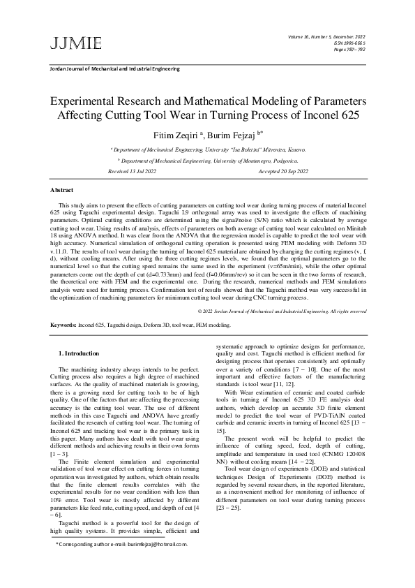 Pdf Experimental Research And Mathematical Modeling Of Parameters