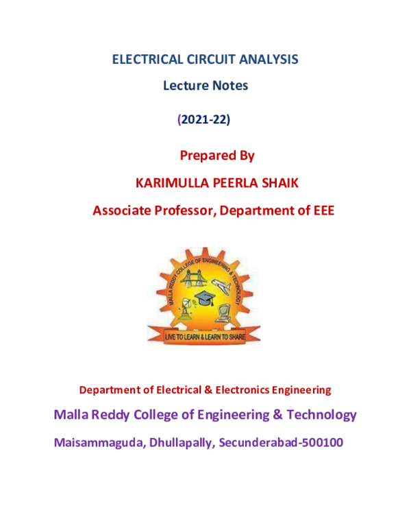 (PDF) ELECTRICAL CIRCUIT ANALYSIS