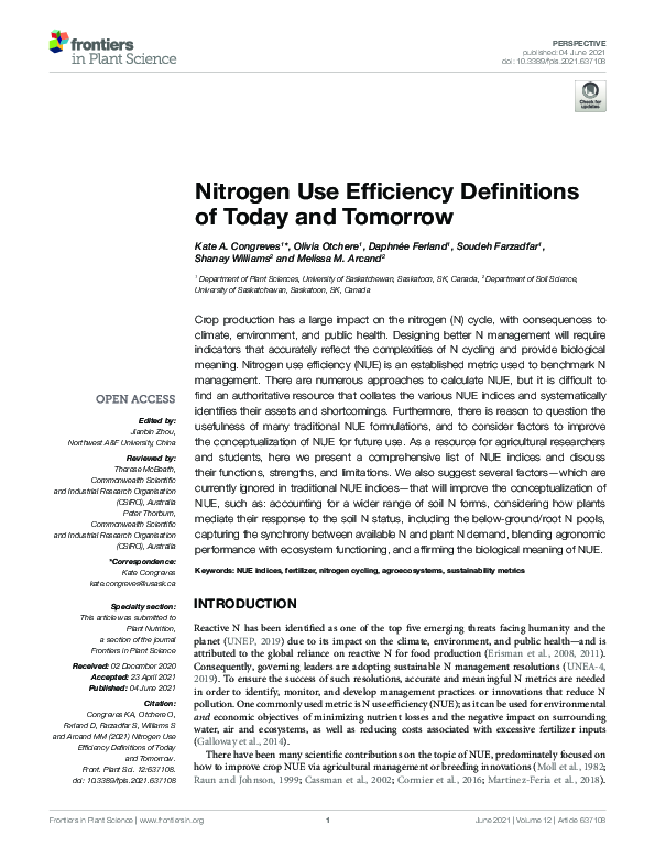 (PDF) Nitrogen Use Efficiency Definitions of Today and Tomorrow
