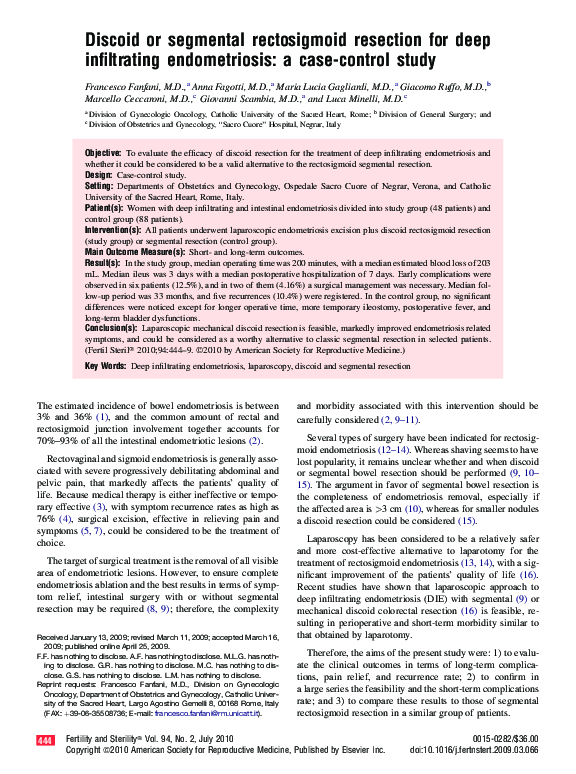 (PDF) Discoid or segmental rectosigmoid resection for deep infiltrating ...